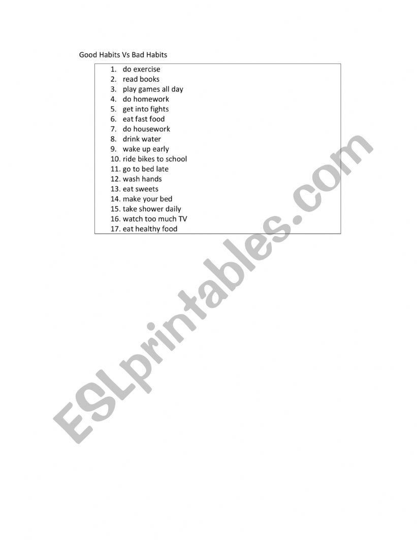 English worksheets: Good vs Bad Habits