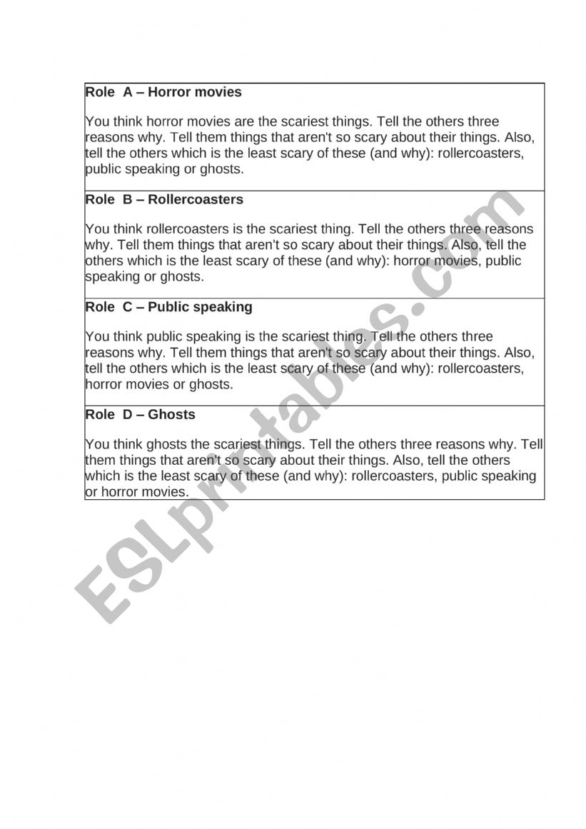 English worksheets: Fears