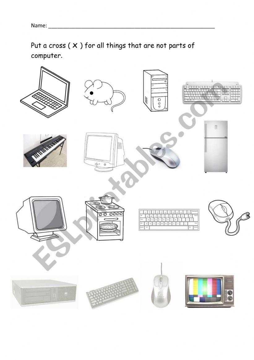 English worksheets: Parts of a computer