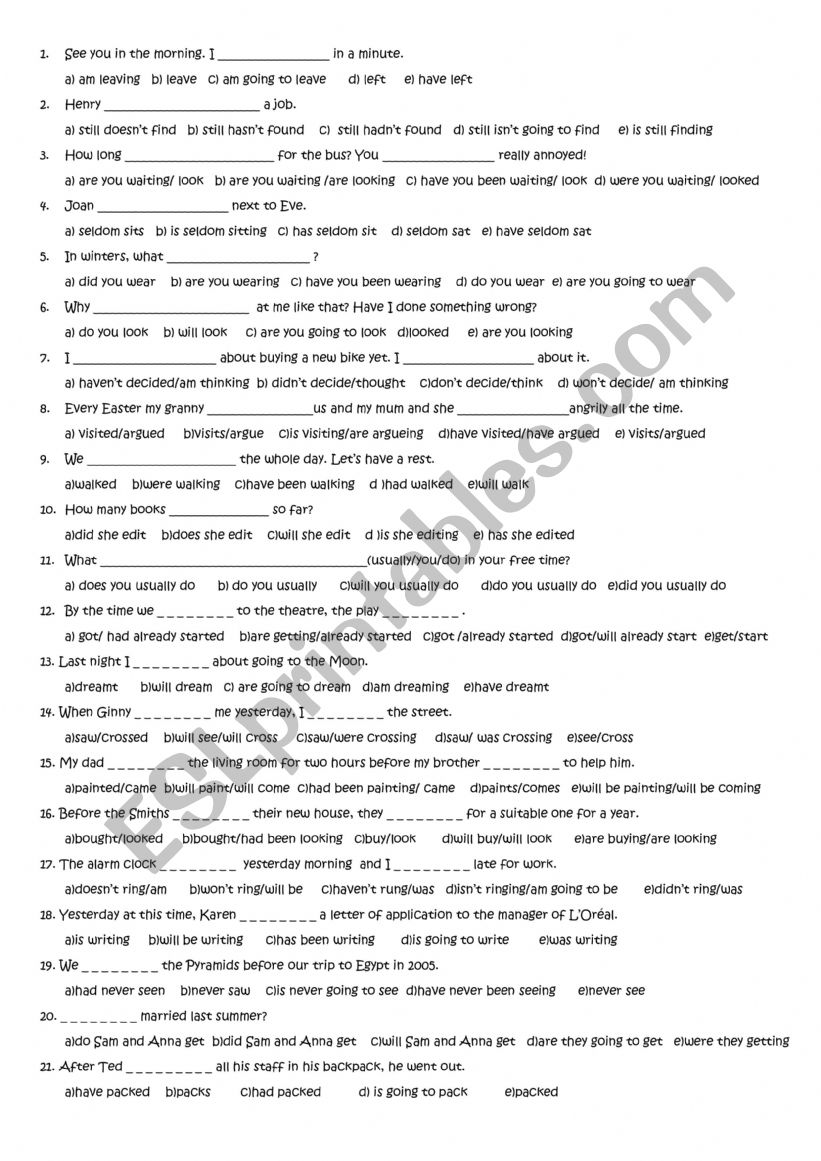 English worksheets: all tenses revision