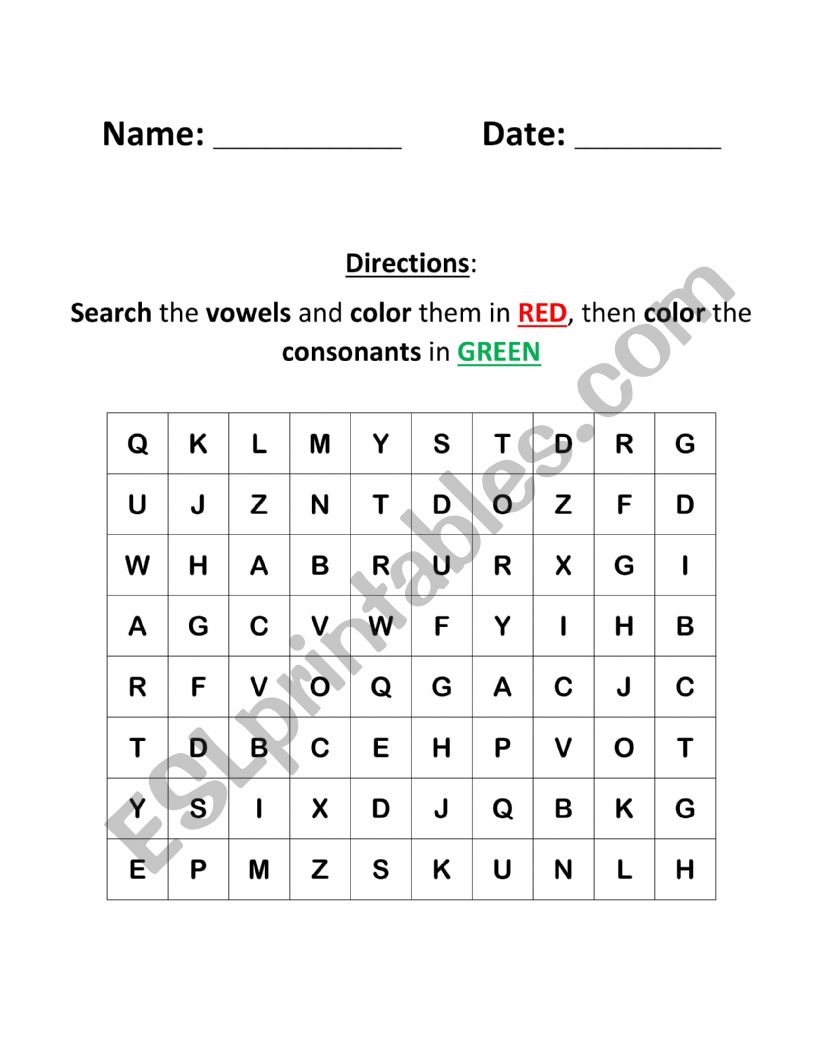 English worksheets: Vowels and consonants sorting