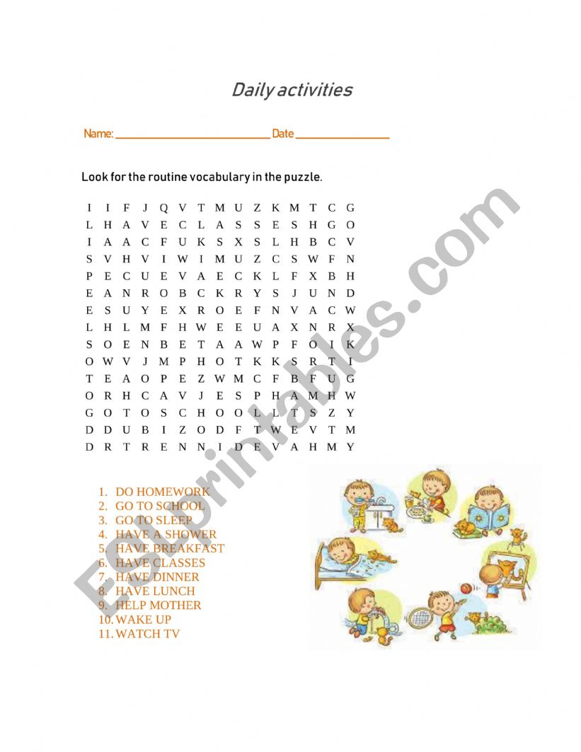 English worksheets: Routines crossword puzzle