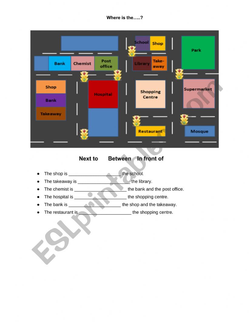 English worksheets: Where is the…..? (Prepositions of place)
