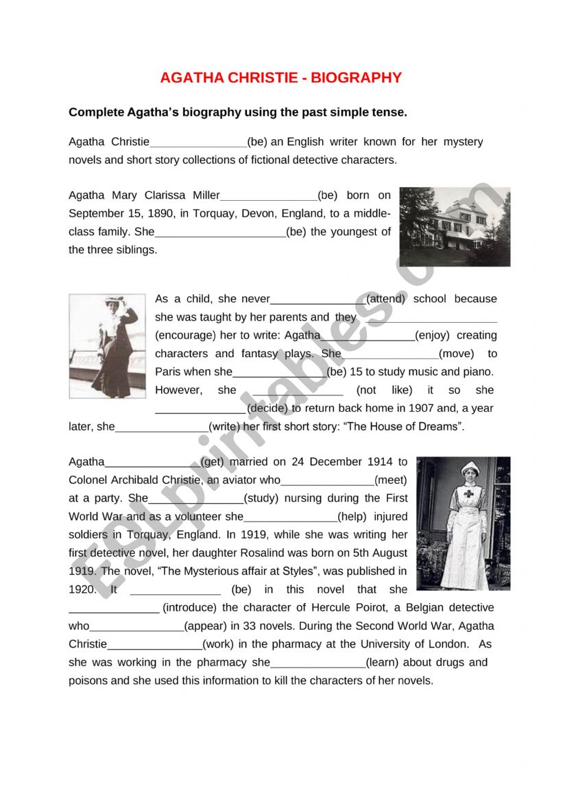 English worksheets: Agatha Christie - Biography