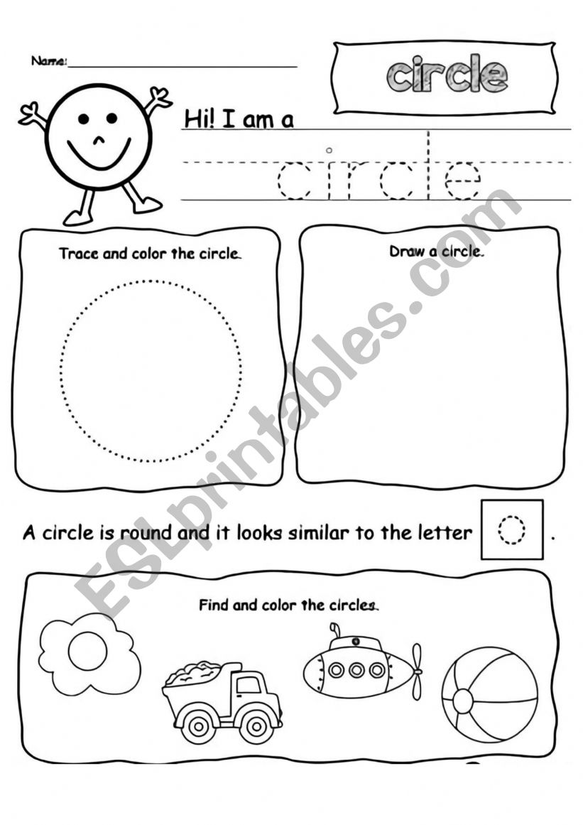 English worksheets: Circle Identification practice for kids