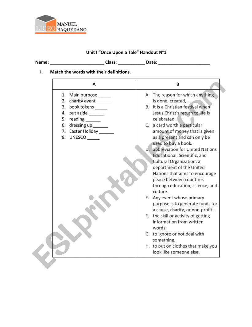 English worksheets: world book day reading