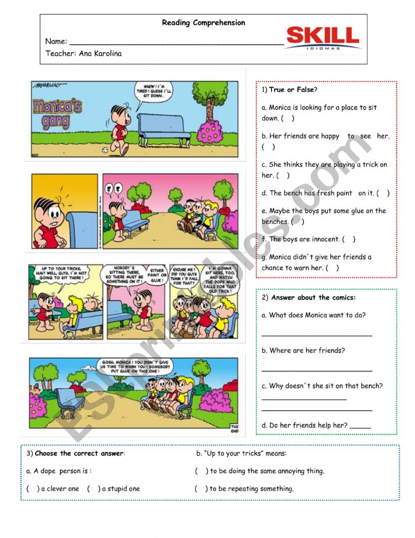 English worksheets: Monicaï¿½s gang comic strip. Reading