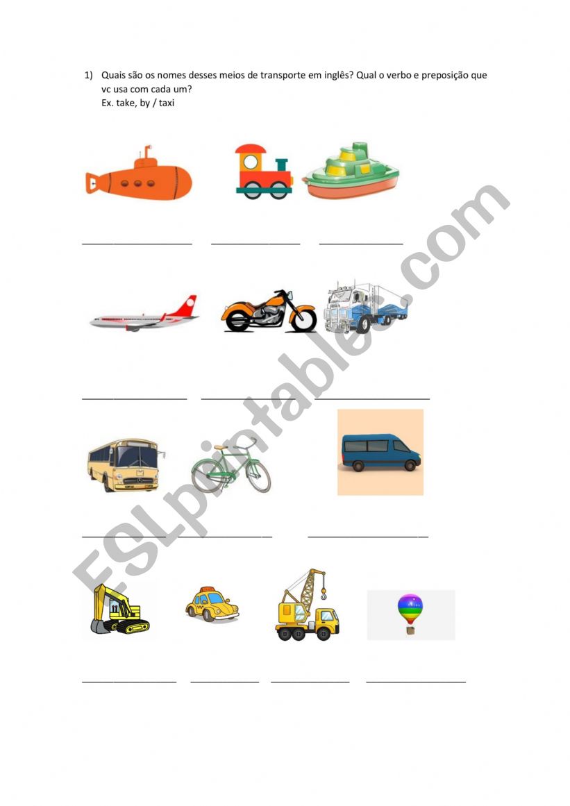 English worksheets: means of transportation