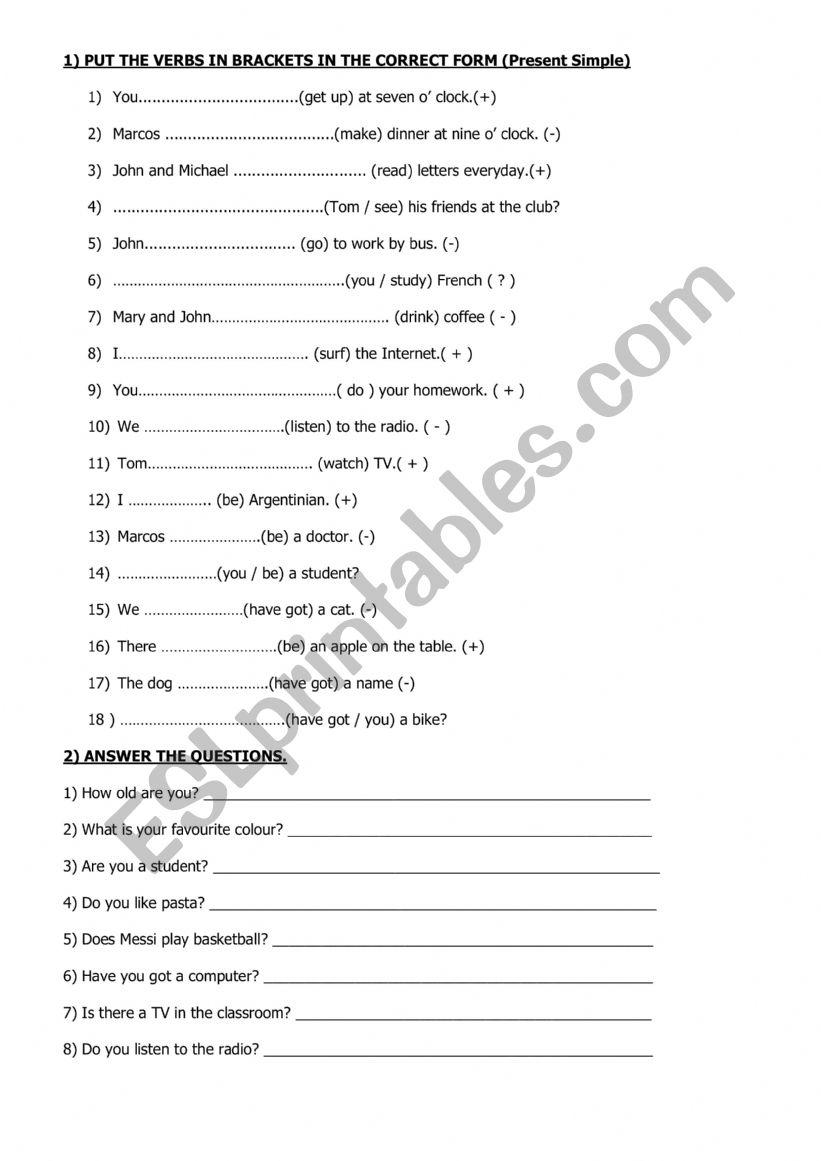 English worksheets: Present Simple