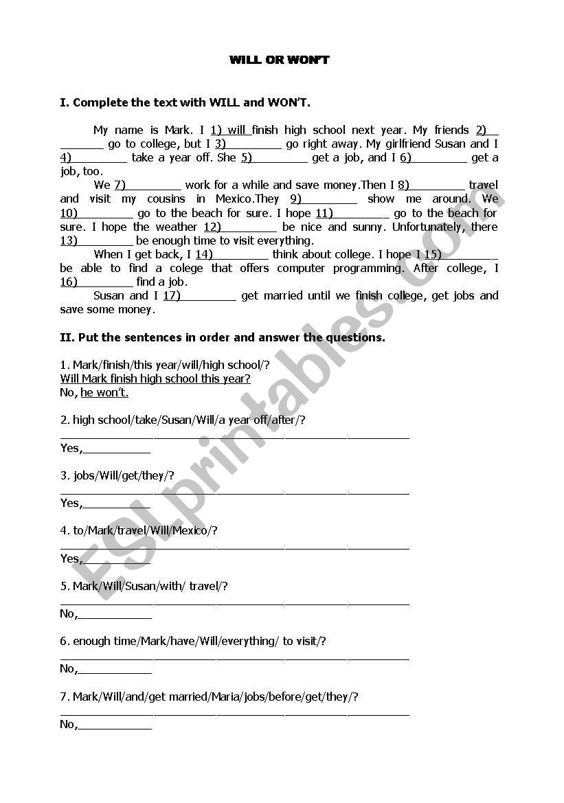 will won´t - ESL worksheet by missmarita