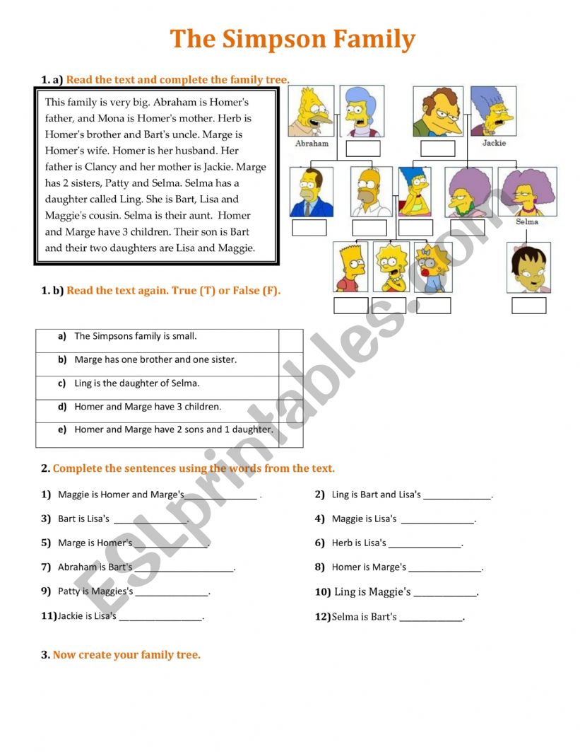English worksheets: The Family Homework