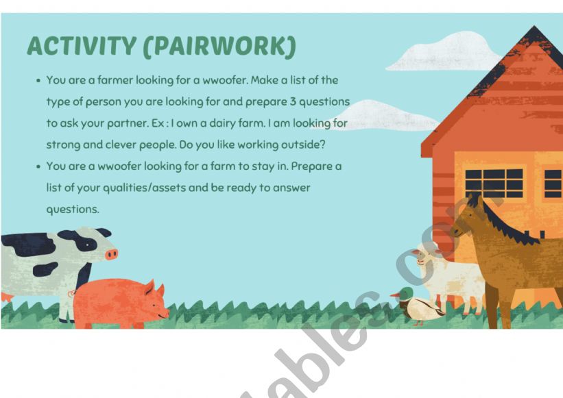 English worksheets: Wwoofing