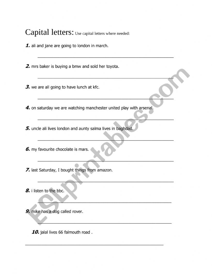 English worksheets: capital letters