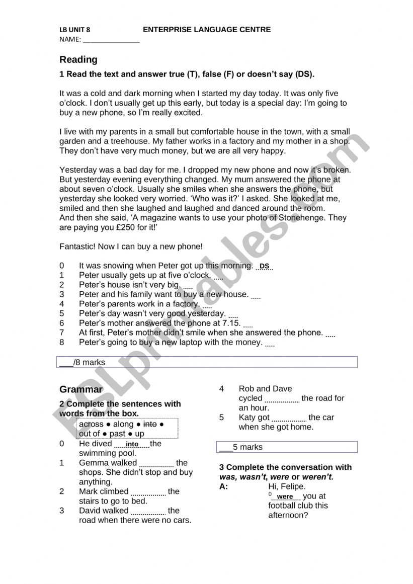 English worksheets: EXAM PRACTICE PAST SIMPLE REGULAR VERBS