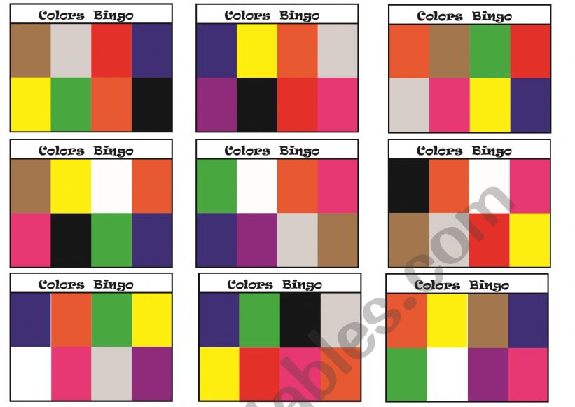 English worksheets: Bingo colours