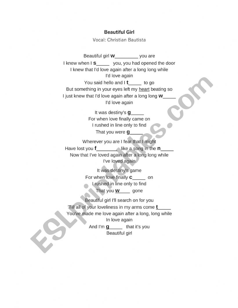 English worksheets: Missing lyrics