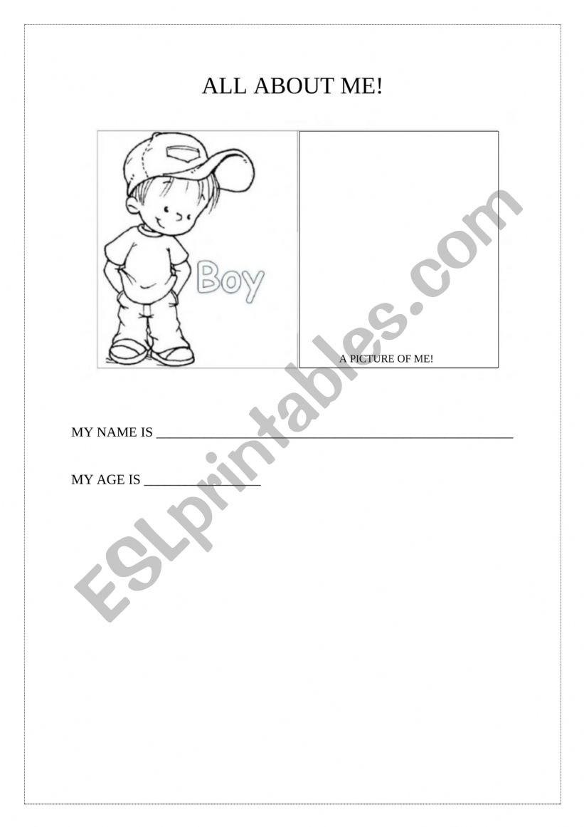 English worksheets: I am a boy
