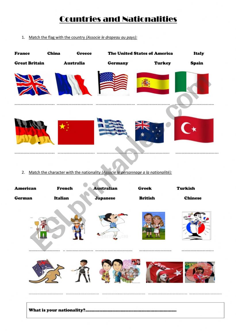 English worksheets: countries