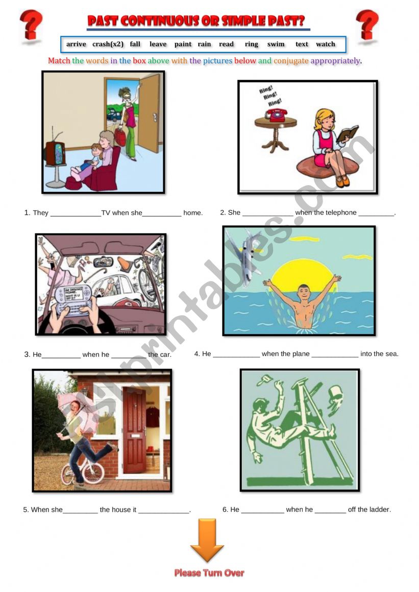 English worksheets: Past continuous