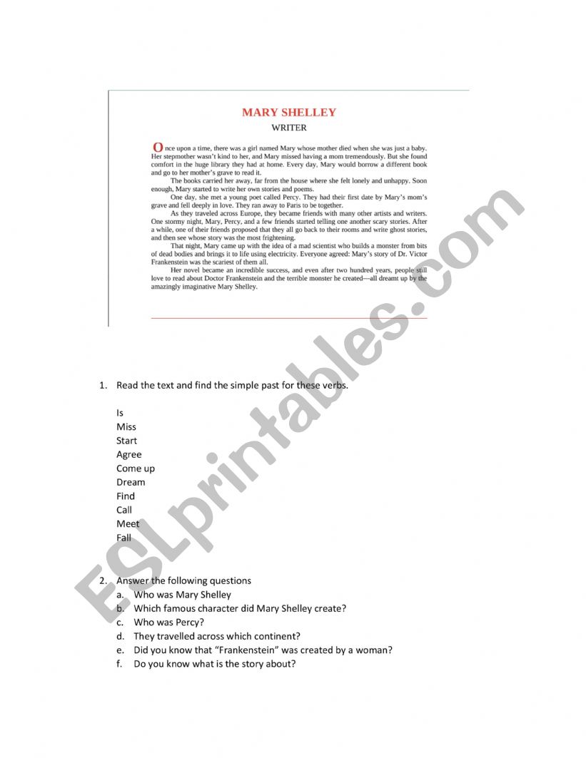 English worksheets: Mary Shelley