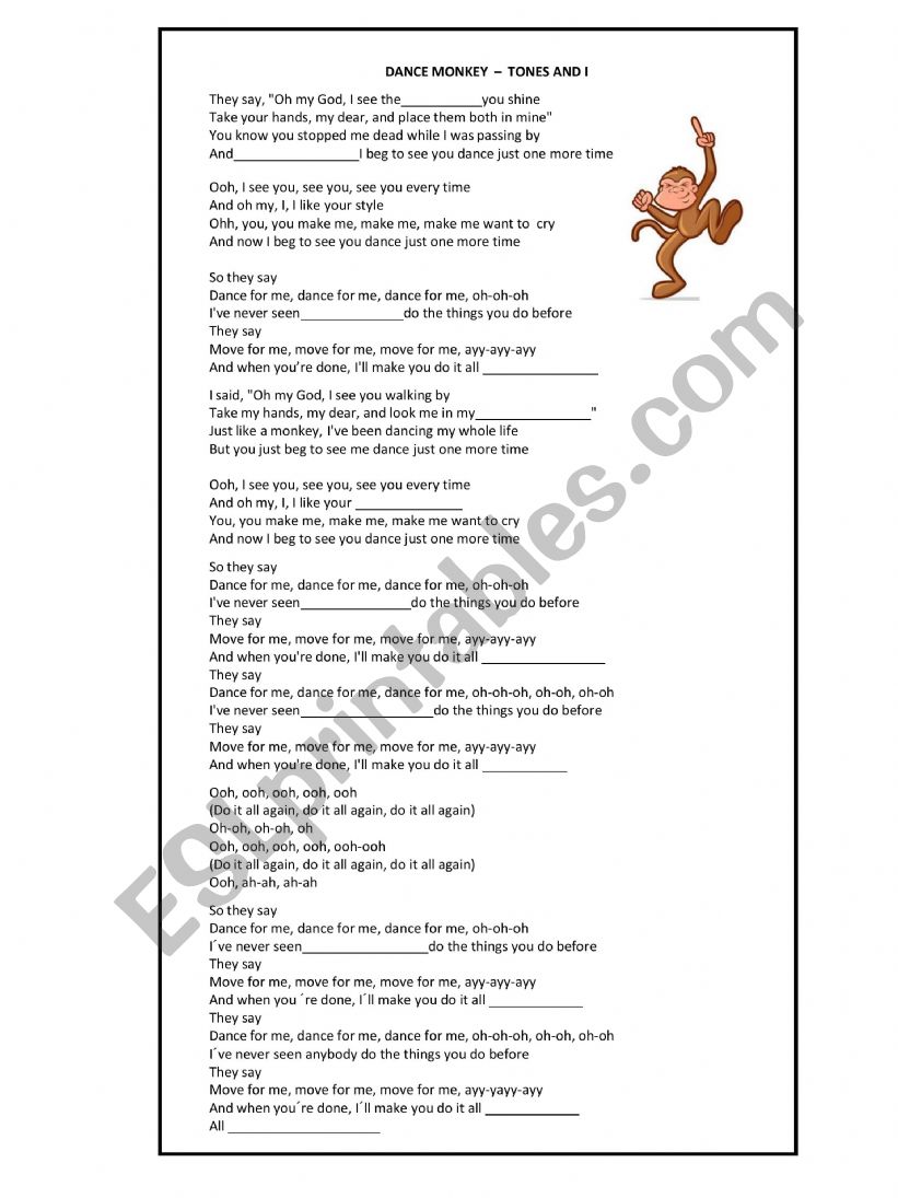 English worksheets: Dance Monkey – Tones and I