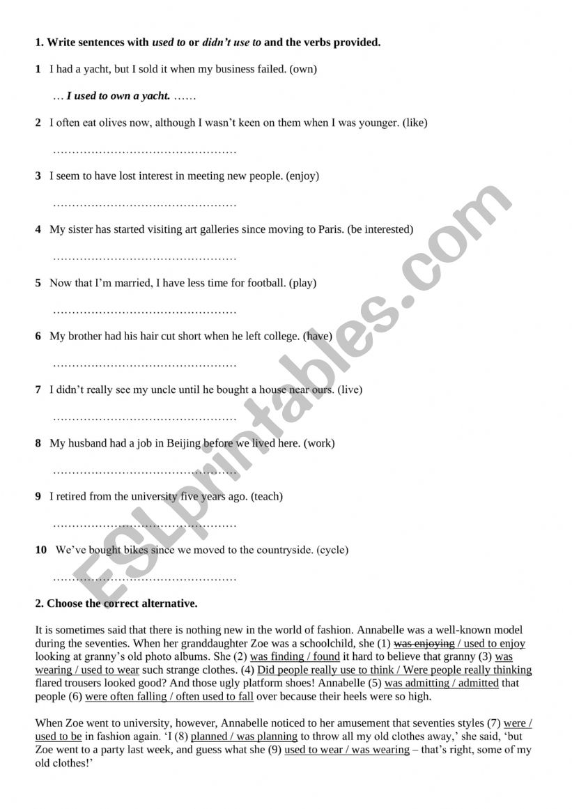 past simple continuous and used to - ESL worksheet by k.dobierzewska@wp.pl