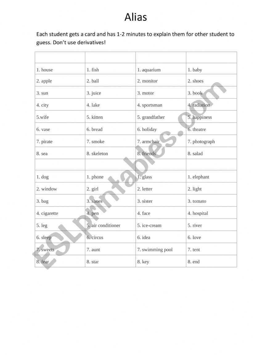 English worksheets: Alias