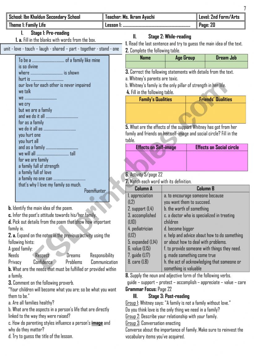 2nd Form - Lesson n° 1 - The Image of Who I Am - One 2-hour Session ...