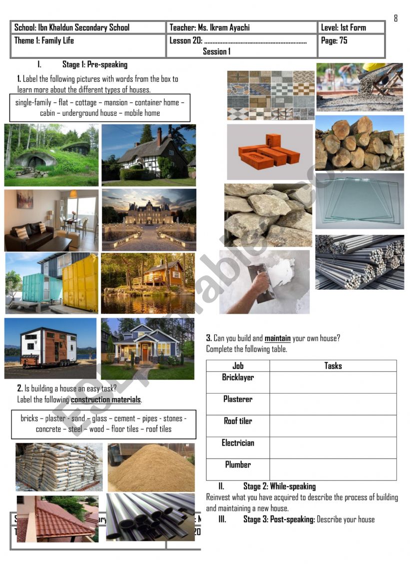 1st Form - Lesson 20 - House and Home - ESL worksheet by English Teacher 24
