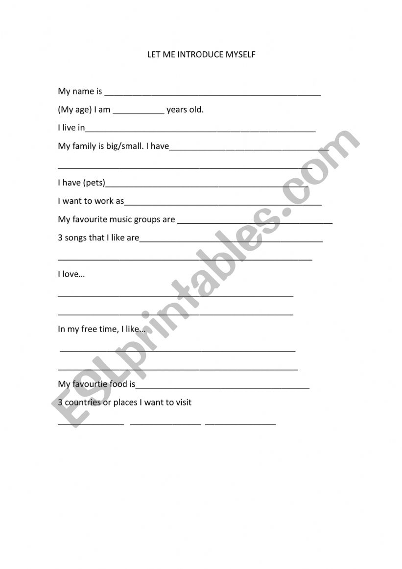 LET ME INTRODUCE MYSELF - ESL worksheet by alejandro.macia2 LET ME INTRODUCE MYSELF - ESL worksheet by alejandro.macia2