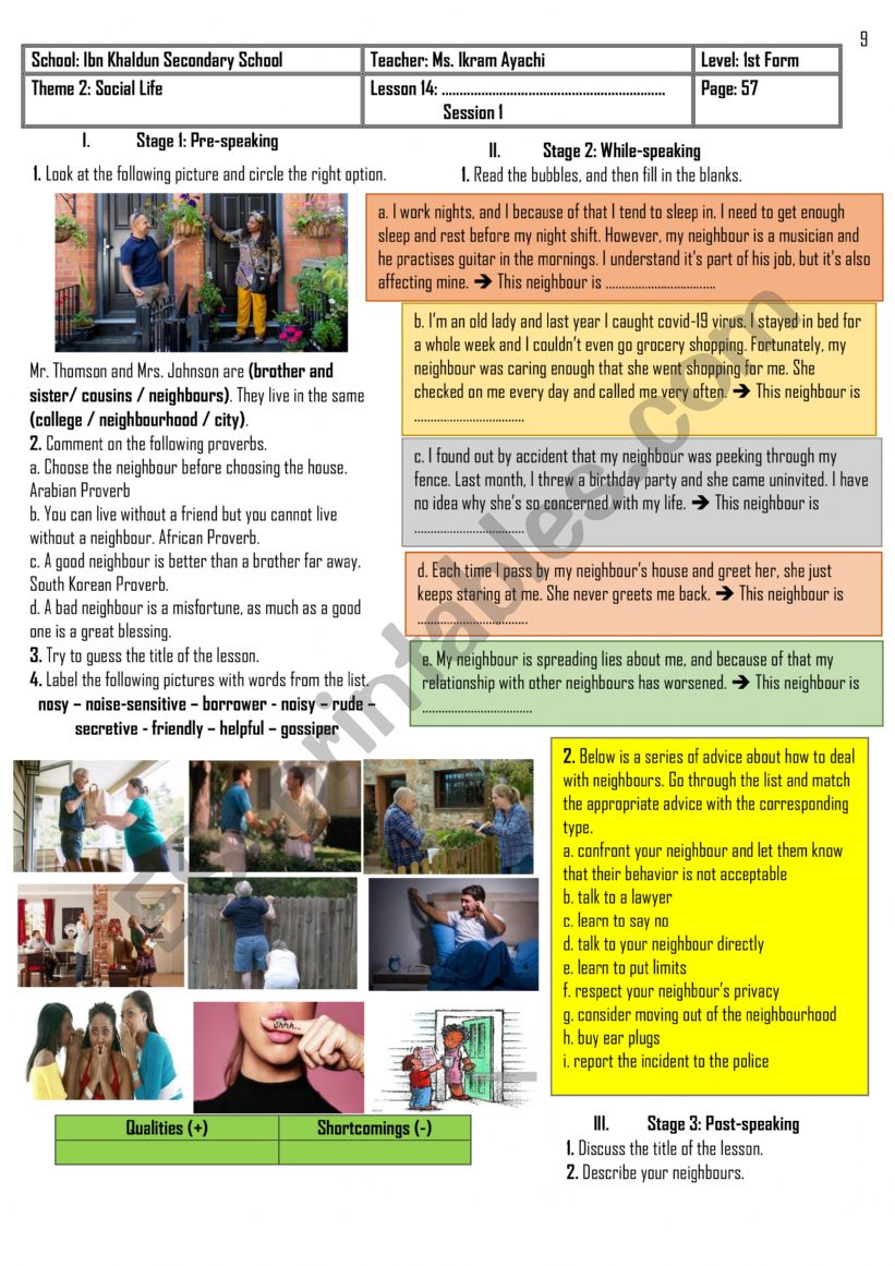 1st Form - Lesson n° 14 - Are Neighbours Necessary? - ESL worksheet by ...