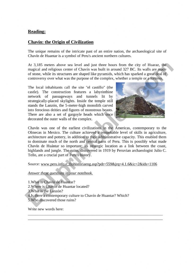 English worksheets: Chavin