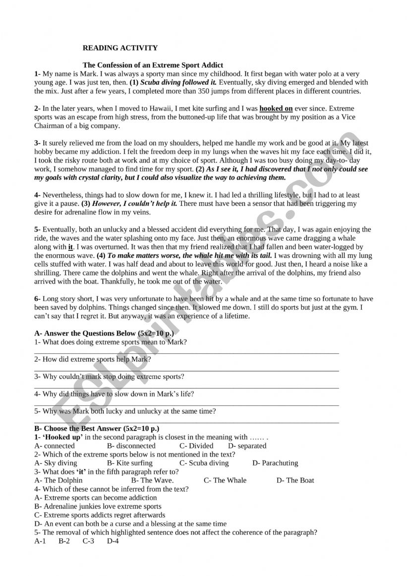 Reading Activity - ESL worksheet by nomask525 Reading Activity - ESL worksheet by nomask525