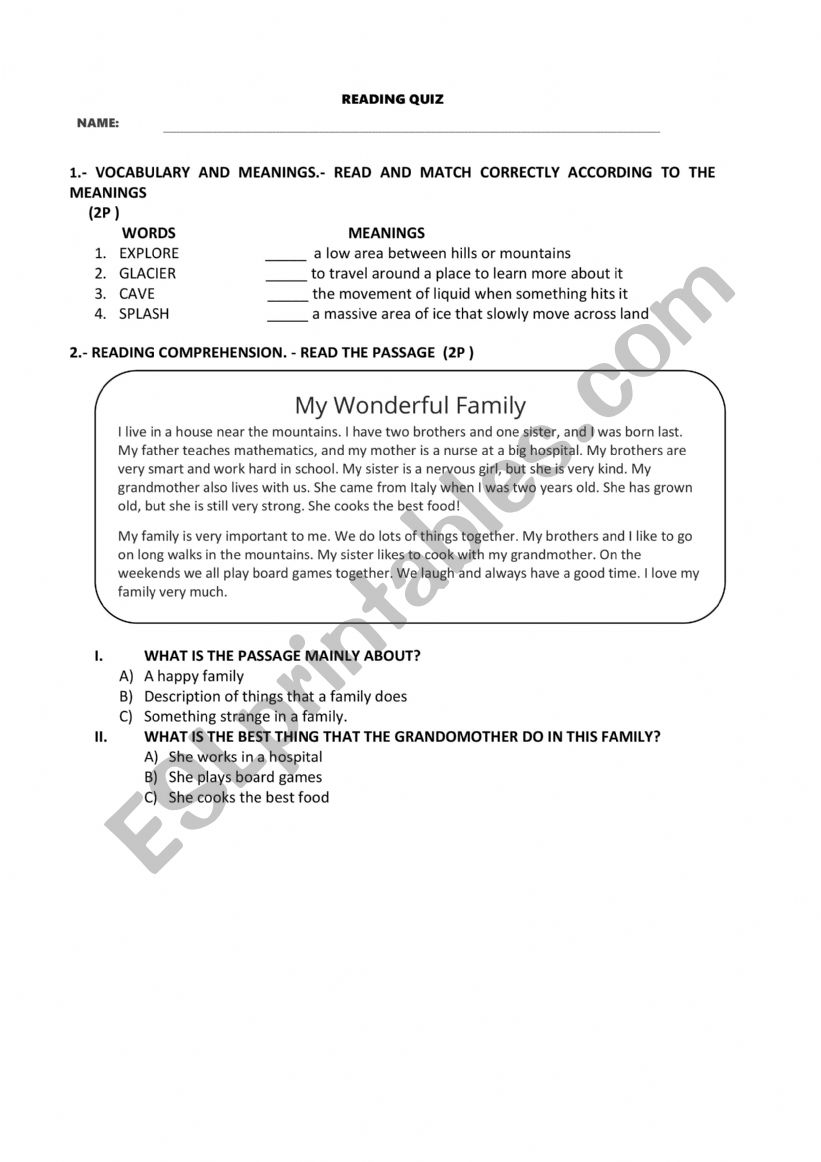 READING ACTIVITY - ESL worksheet by jonnyxxx READING ACTIVITY - ESL worksheet by jonnyxxx