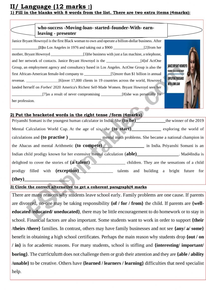 Mid term test n°1 language 1st form - ESL worksheet by insaf hamed