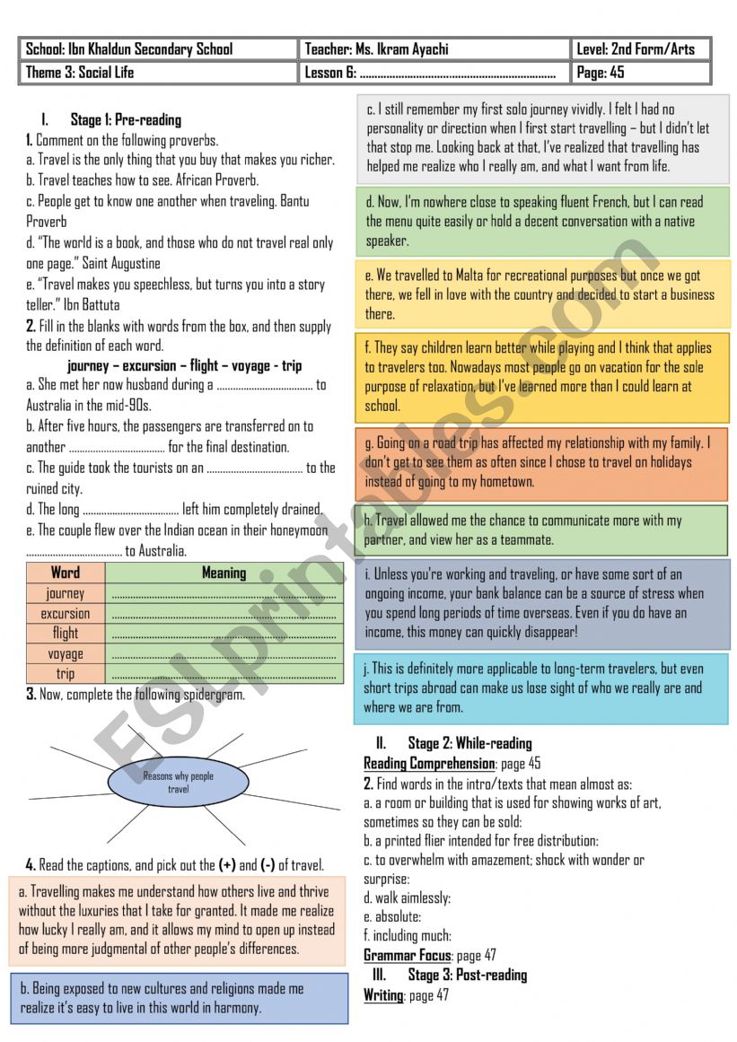 2nd Form - Lesson n° 6 - Travel Is Fun and Broadens The Mind - ESL ...