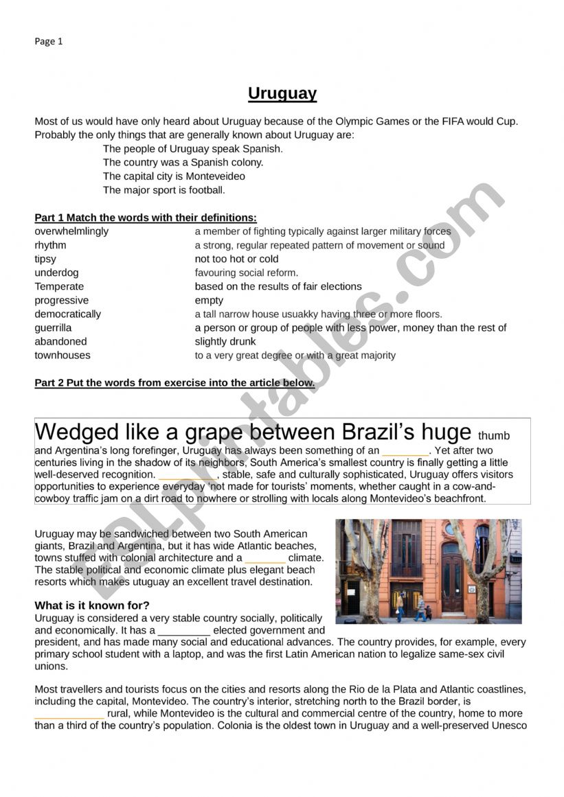 Uruguay and the World´s poorest president - ESL worksheet by Seinfeld11