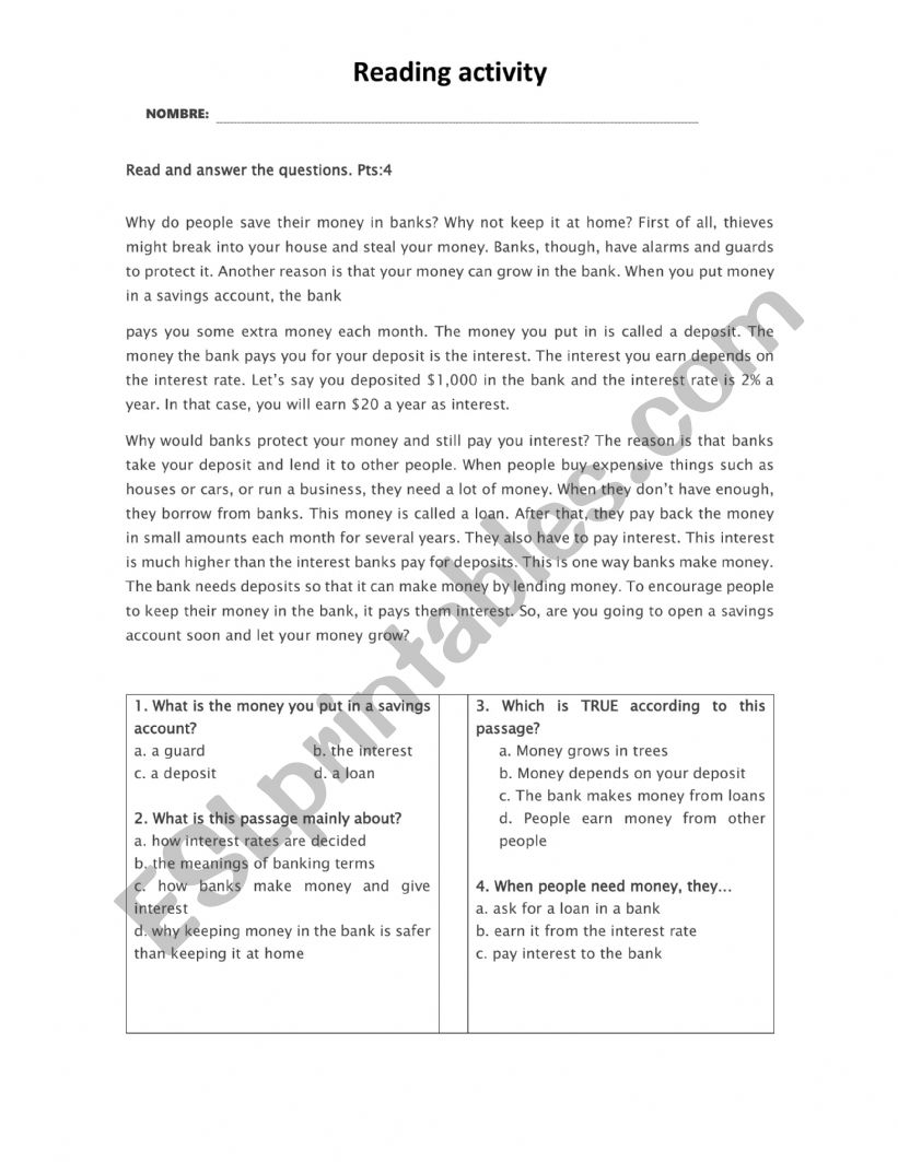 Reading Activity - ESL worksheet by jonnyxxx Reading Activity - ESL worksheet by jonnyxxx