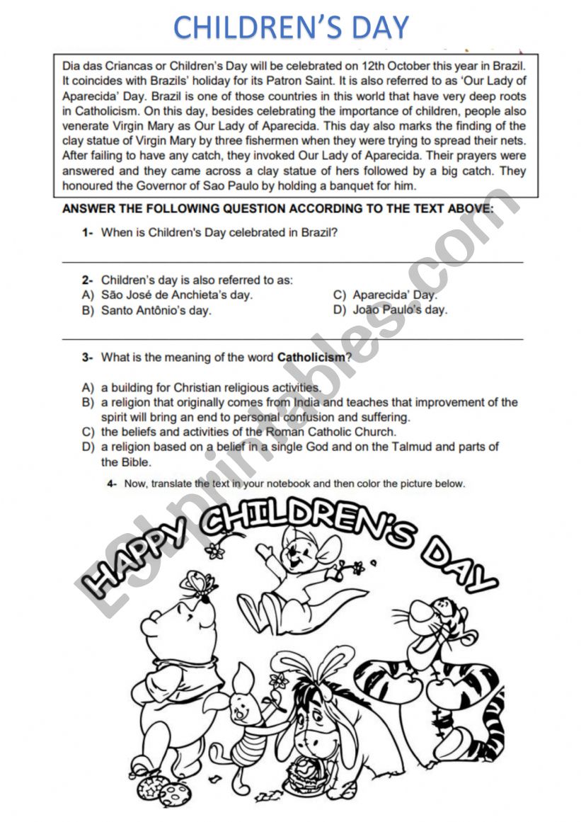 Childrenï¿½s day - ESL worksheet by biabns
