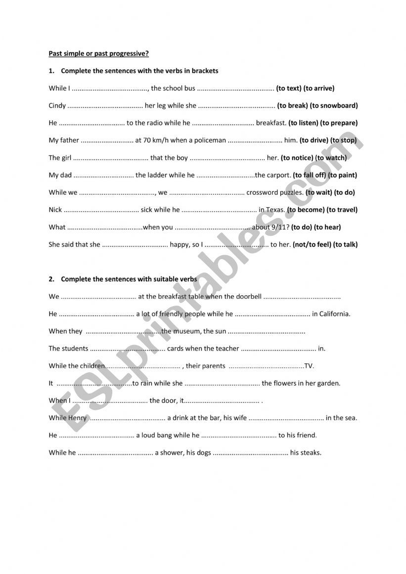 past simple past continuous - ESL worksheet by Monicabo