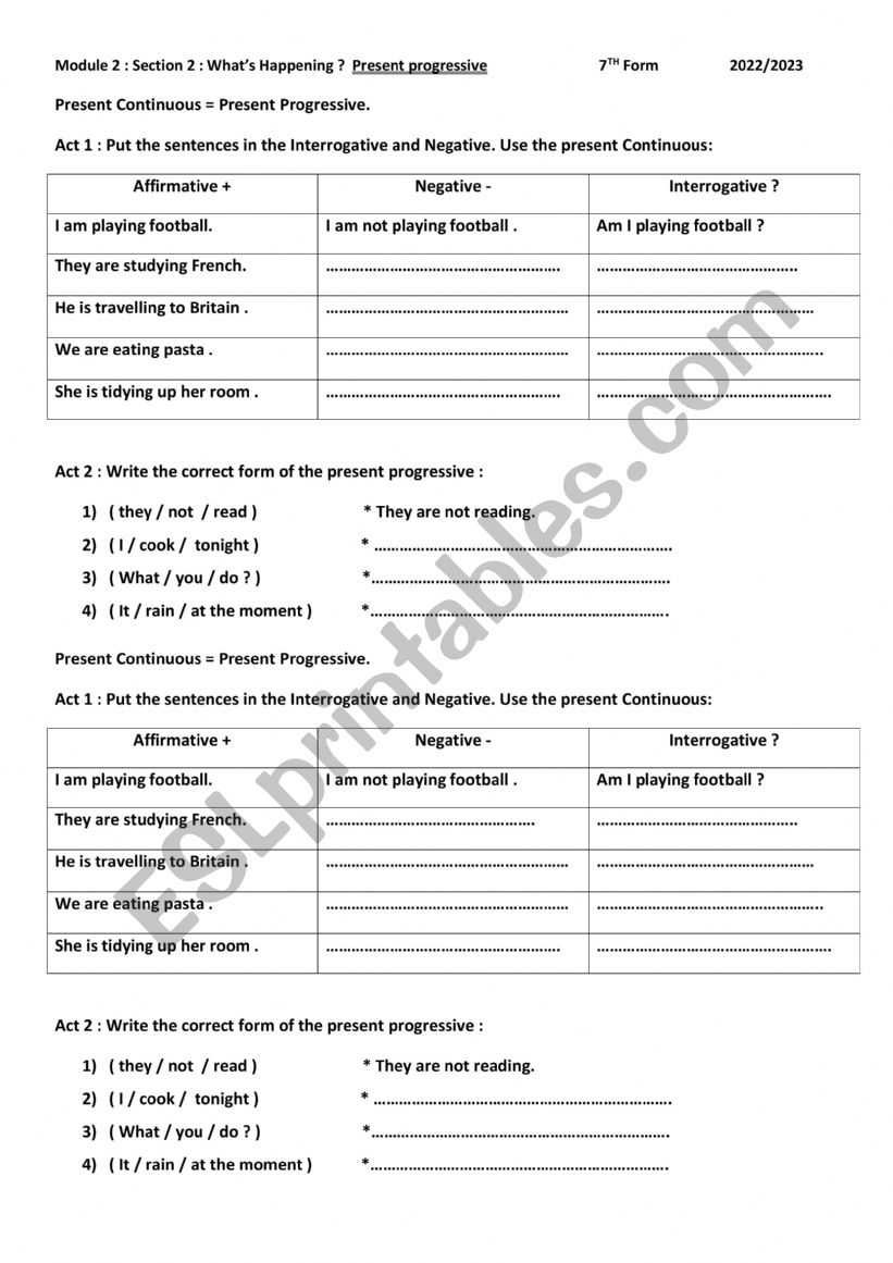 Module 2 Section 2 Whatï¿½s Happening ? - ESL worksheet by Sabrine94