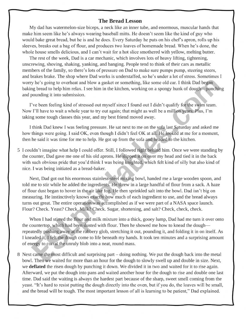 English worksheets: THE BREAD LESSON - English