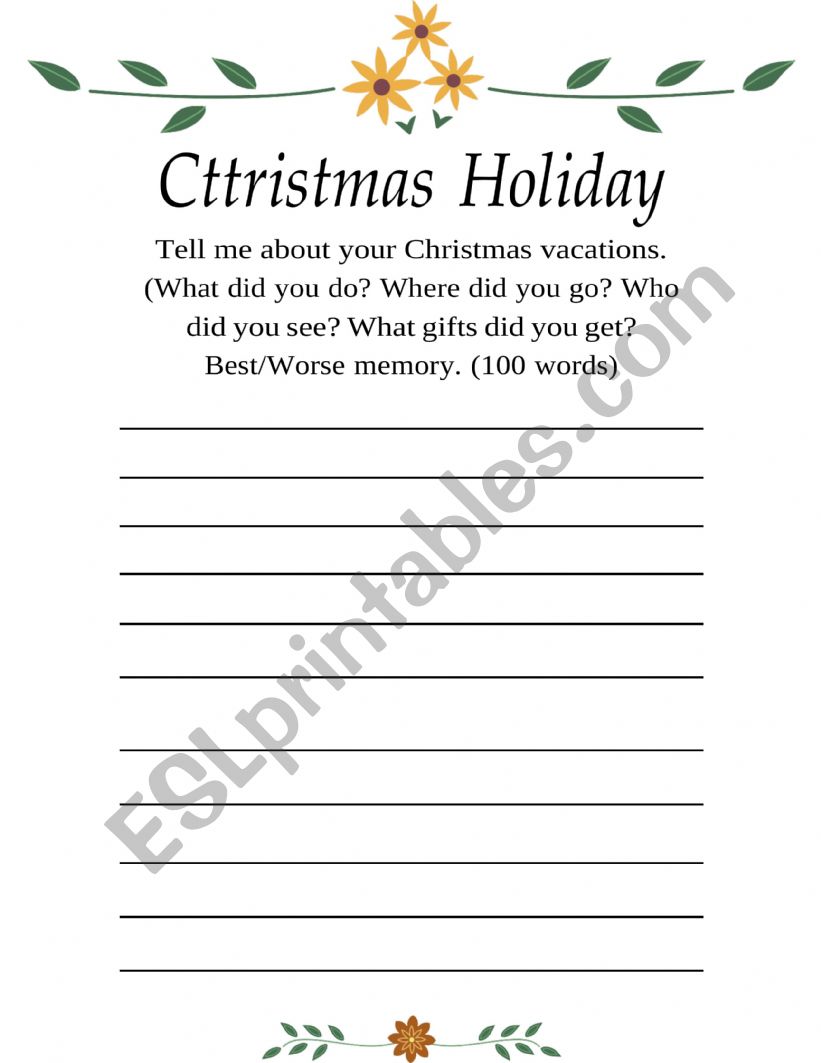 Writing prompt: Christmas Holiday - ESL worksheet by drjaikill Writing prompt: Christmas Holiday - ESL worksheet by drjaikill