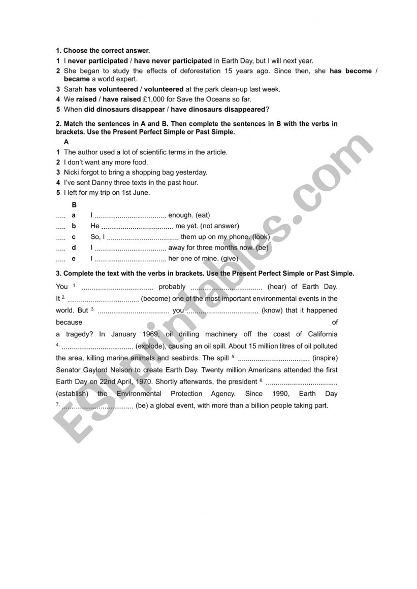 Past Simple Vs Present Perfect Simple Esl Worksheet By Adelinaleal