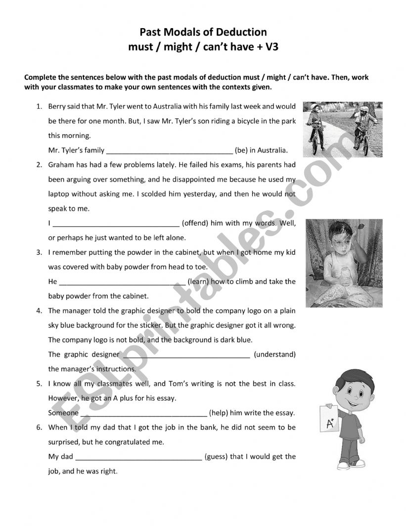 Past Modals of Deduction with must / might / canÃ¯Â¿Â½t have - ESL ...