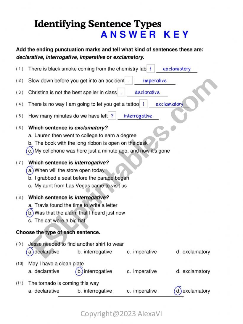Sentence Types Answers English Grammar Class 2 Sentences And Phrases