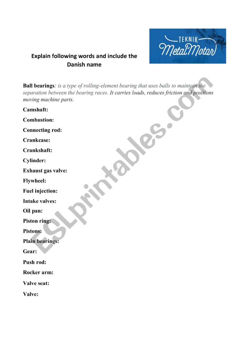 Explain following words Automechanic - ESL worksheet by DinaFrej