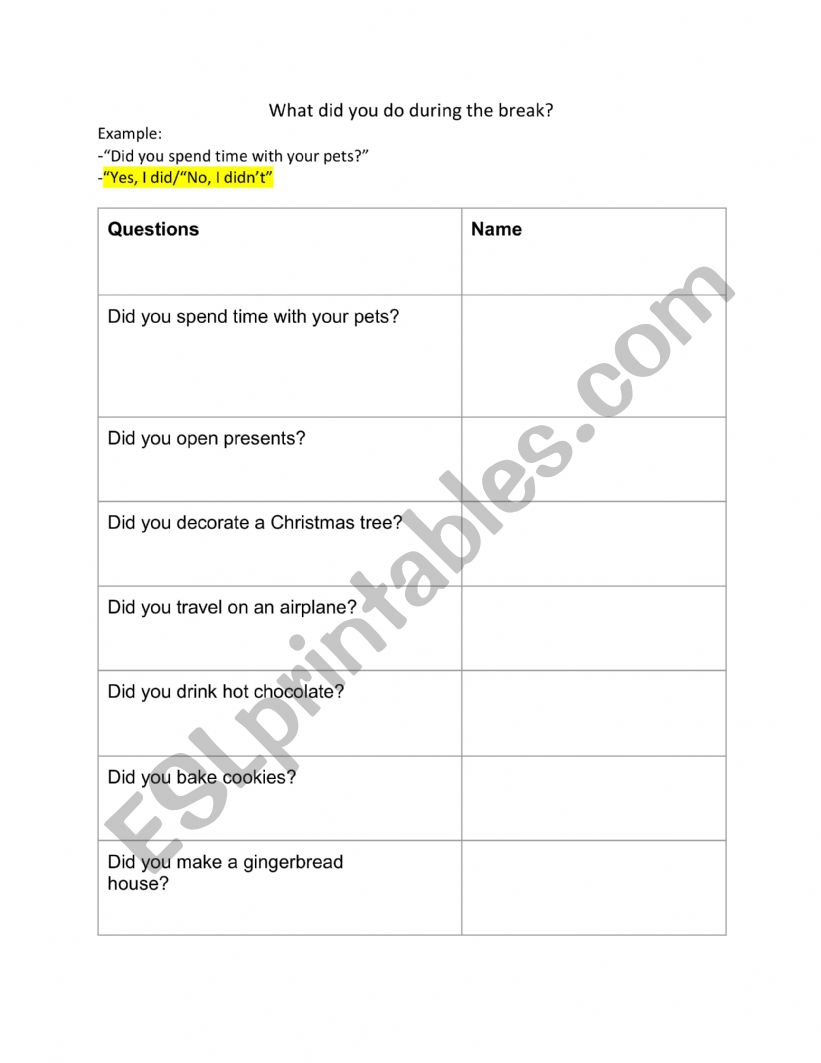 What did you do over the break/vacation? - ESL worksheet by ...