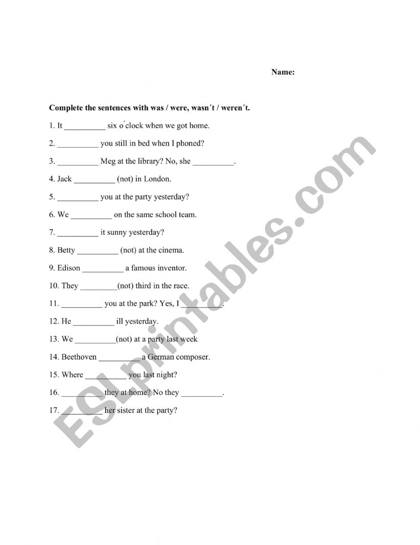 Was/ wasn´t, were/ weren´t - ESL worksheet by nepovimova.kate