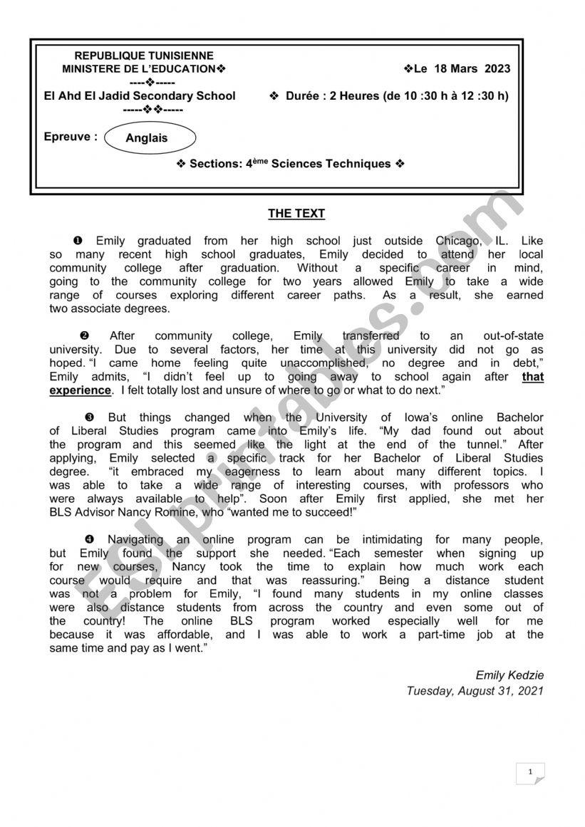 Full -term test n°2.. 4th form Sciences. - ESL worksheet by Amyly